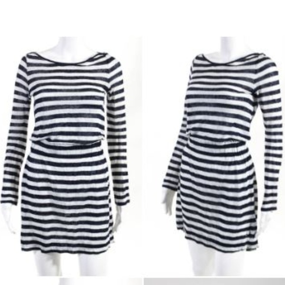 A.L.C. | Dresses | Alc Navy Blue Gray Linen Striped Open Back Dress S ...